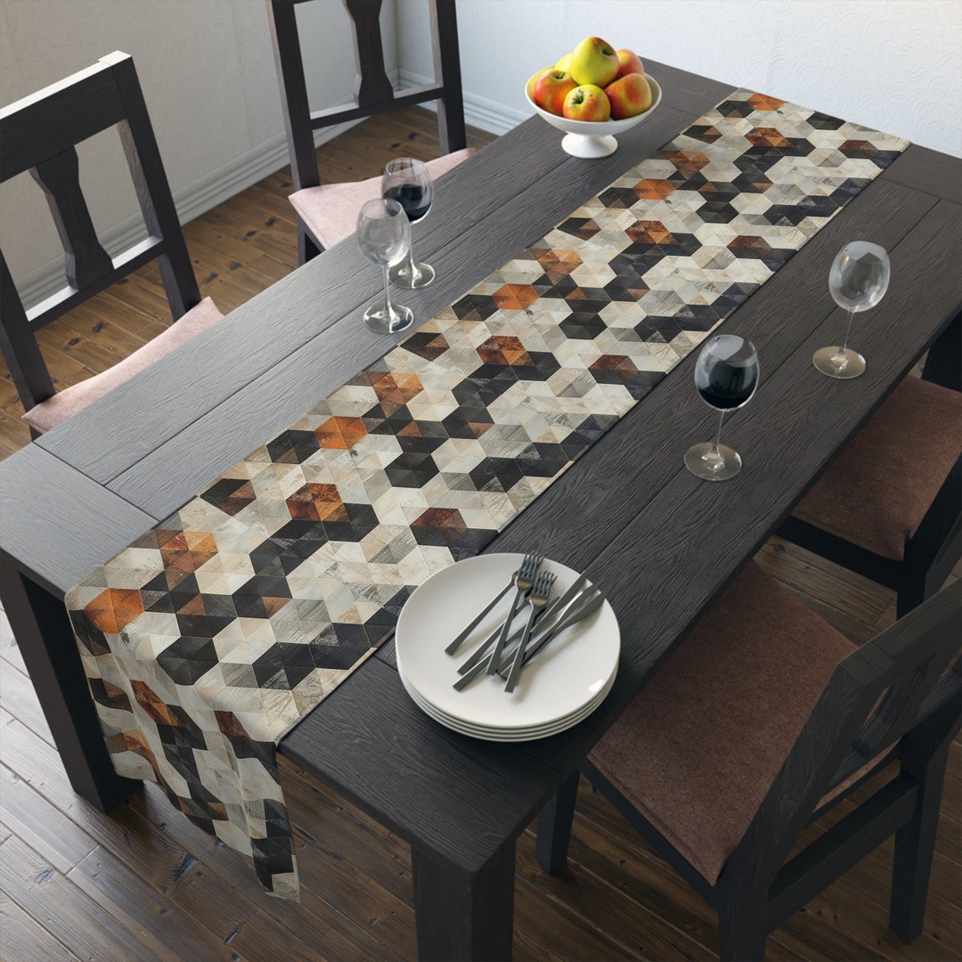 Geometric Wood Mosaic Table Runner: Swanky Housewarming Gift With ...