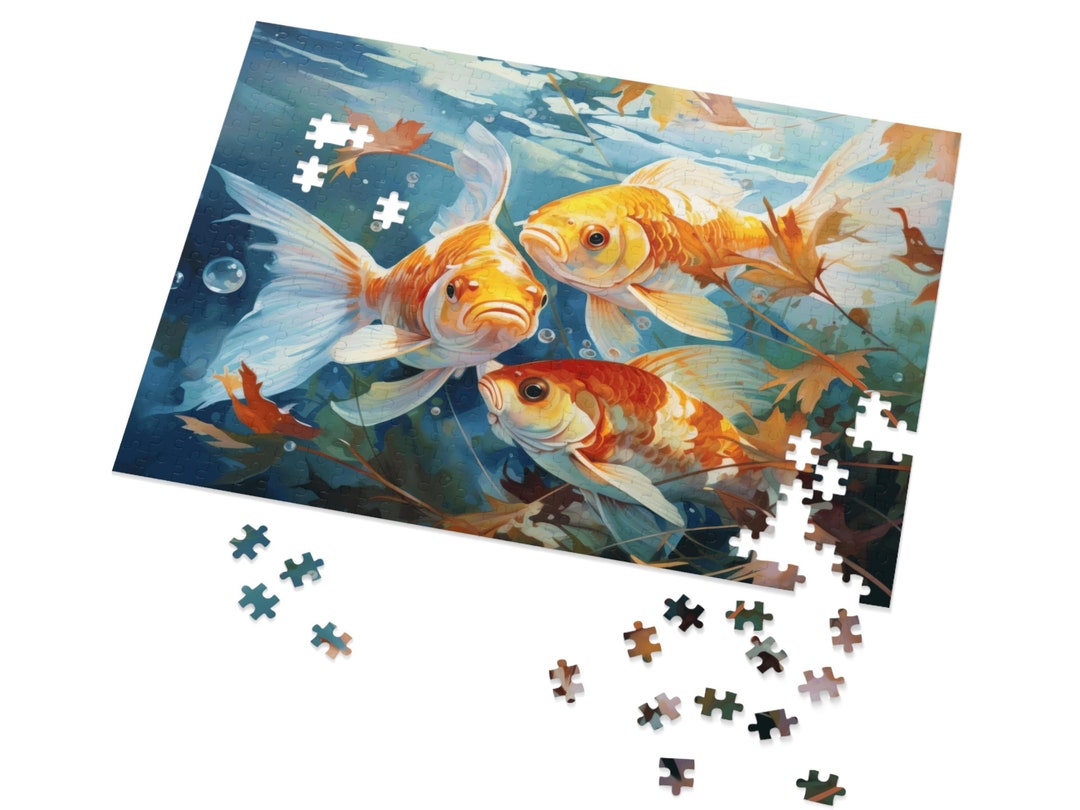 Watercolor Goldfish Trio Jigsaw Puzzle, Available in Multiple Sizes for ...