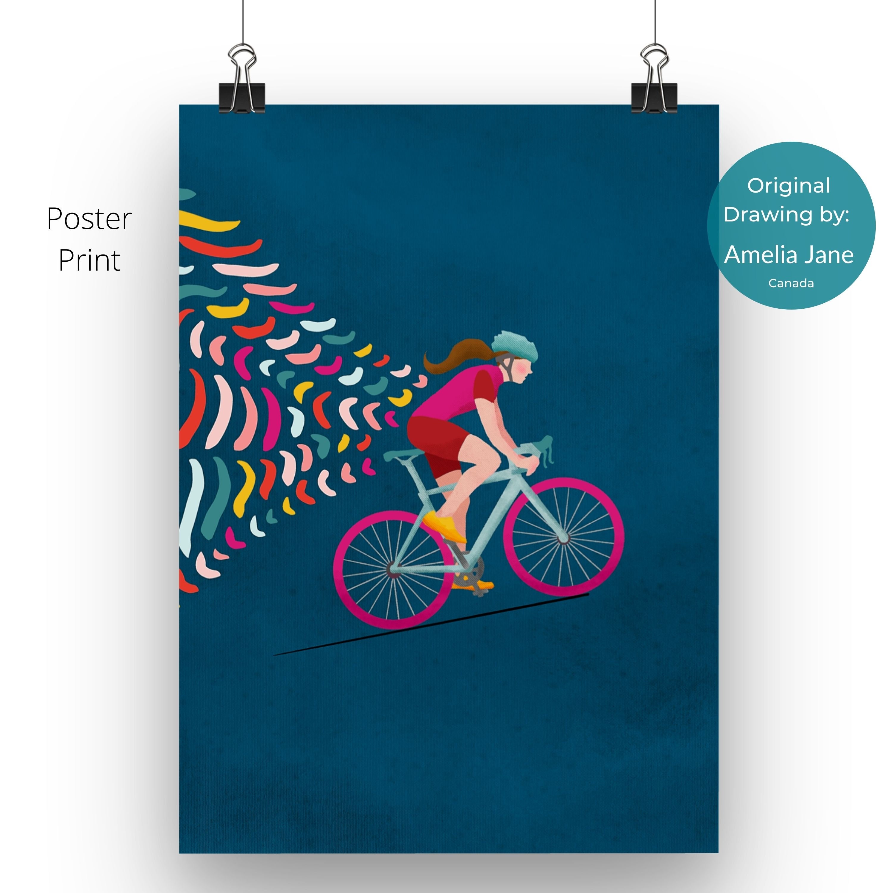 Wall Art Cycling Painting Athlete Road Cycling Girl Cyclist | Etsy