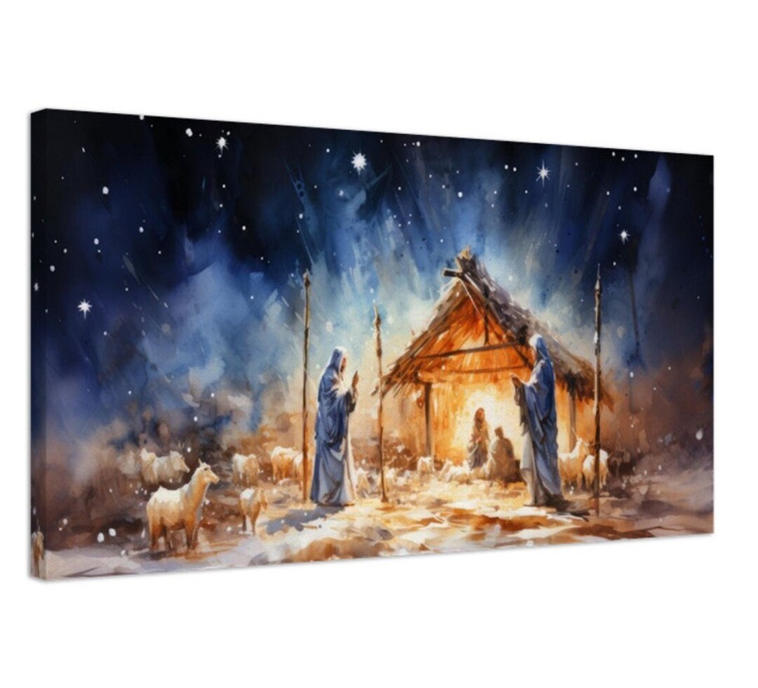 Starry Night Nativity Scene Premium Wrapped Canvas Detailed Wise Men ...