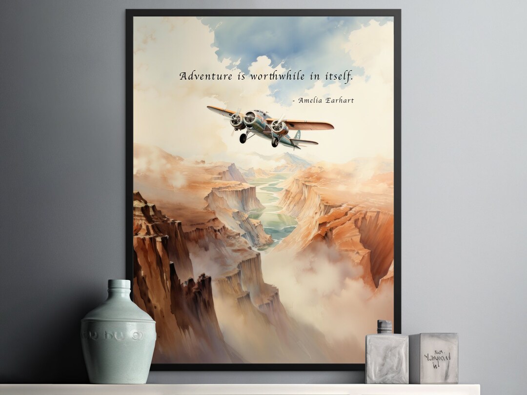 Amelia Earhart Flight - Watercolor Sky Retro Plane - Adventure is ...