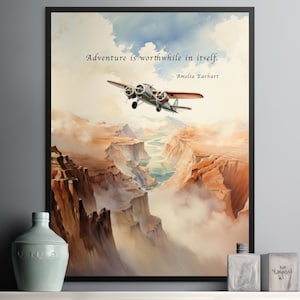 Amelia Earhart Flight - Watercolor Sky Retro Plane - Adventure is ...
