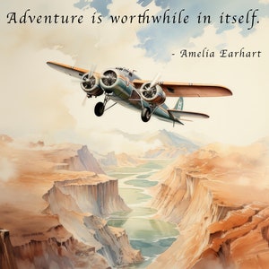 Amelia Earhart Flight Watercolor Sky Retro Plane Adventure is ...