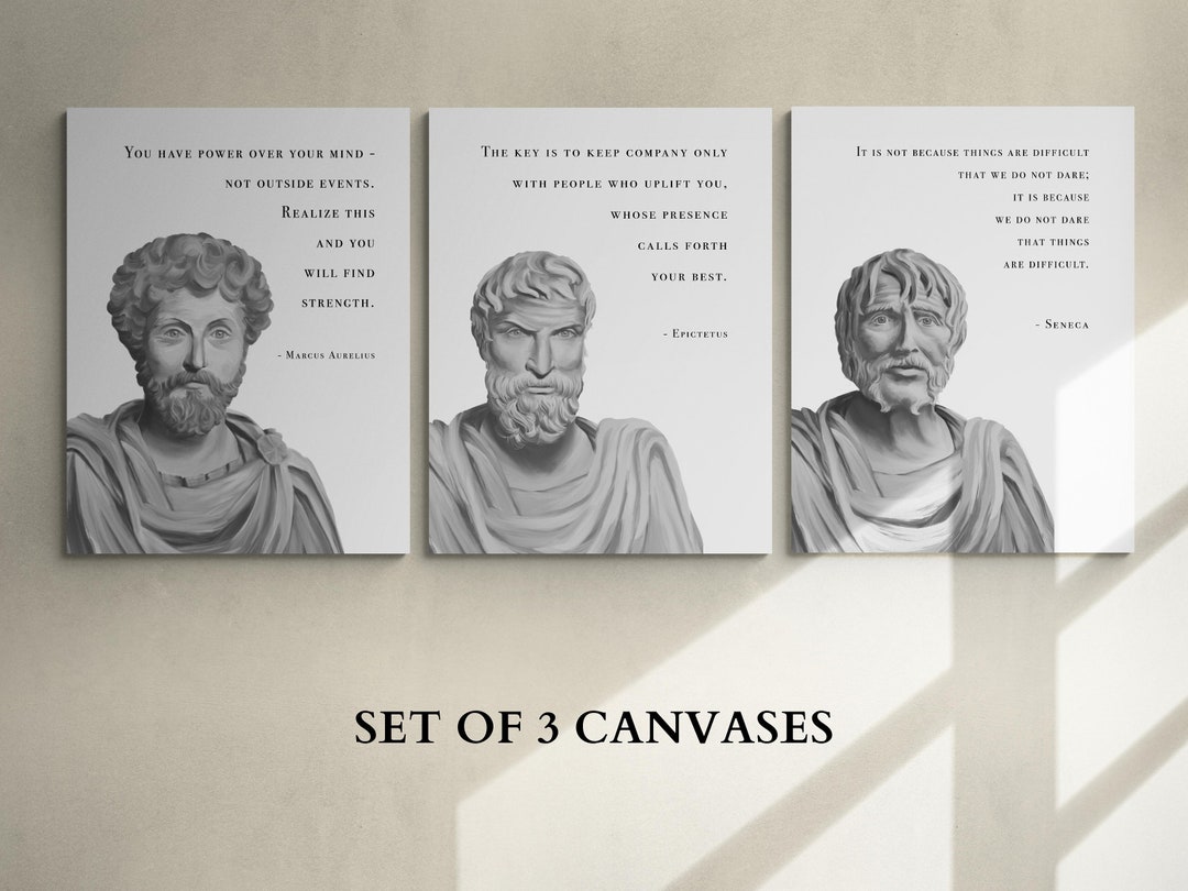 Set of 3 Stoic Artwork Canvases: Marcus Aurelius, Epictetus, Seneca ...