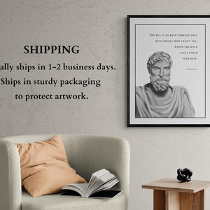 Epictetus Hand-drawn Portrait, Philosophy Quote, Stoicism Poster, Gift ...