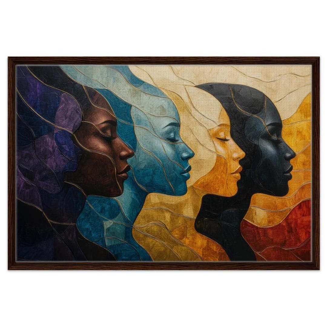 Vibrant Modern Art of Diverse Women Framed Wrapped Canvas Abstract ...