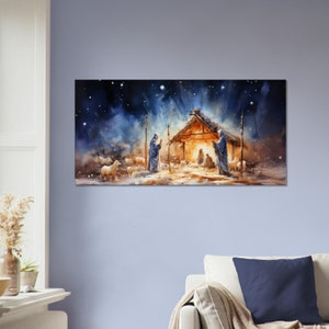 Starry Night Nativity Scene Premium Wrapped Canvas Detailed Wise Men ...