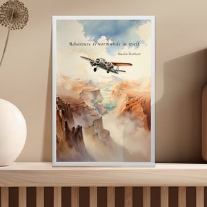 Amelia Earhart Flight - Watercolor Sky Retro Plane - Adventure is ...
