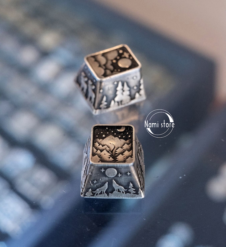 Night Sky Forest Keycap: Handmade Sterling Silver Artisan Keycap - Etsy