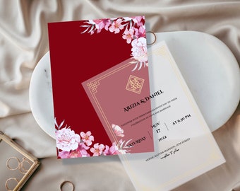 4 PIECE Asian Theme Chinese Wedding Invitation Template, Editable,printable, Instant Download ...