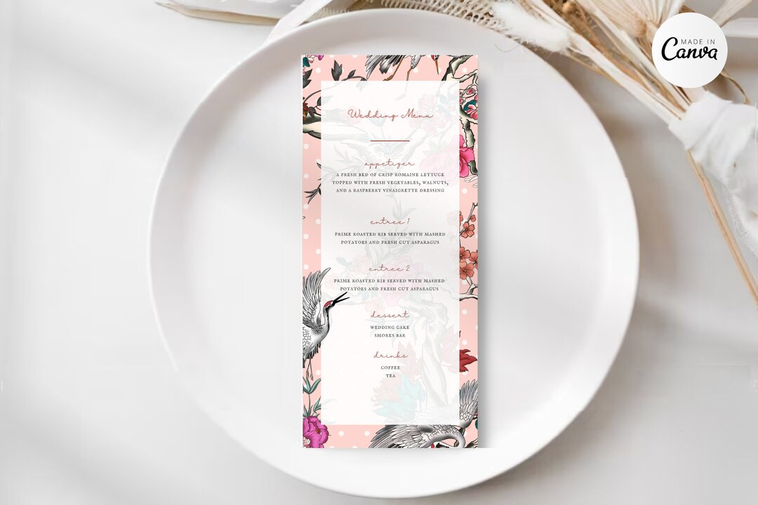 Asian Chinese Wedding Table Menu Template, Editable, Printable, Instant ...