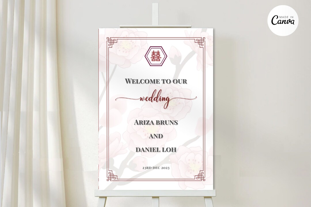 Asian Chinese Wedding Welcome Sign Template, Editable, Printable ...