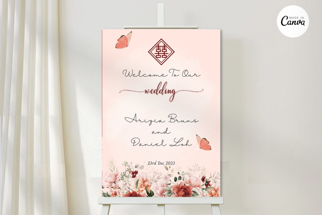 Asian Chinese Wedding Welcome Sign Template, Editable,printable,instant Download Modern Peony ...