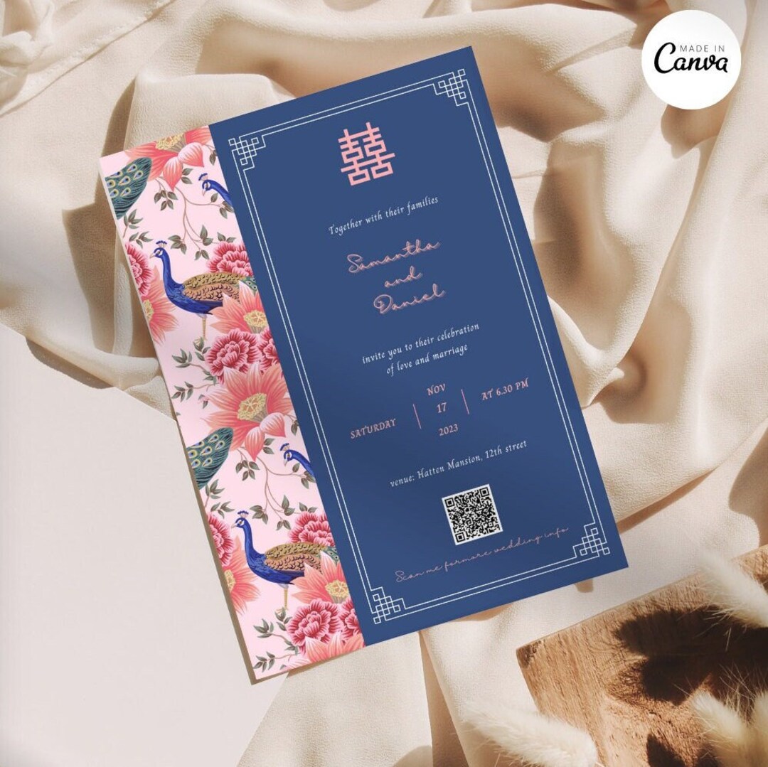 Asian Chinese Wedding Invitation Template, Editable, Printable, Instant ...