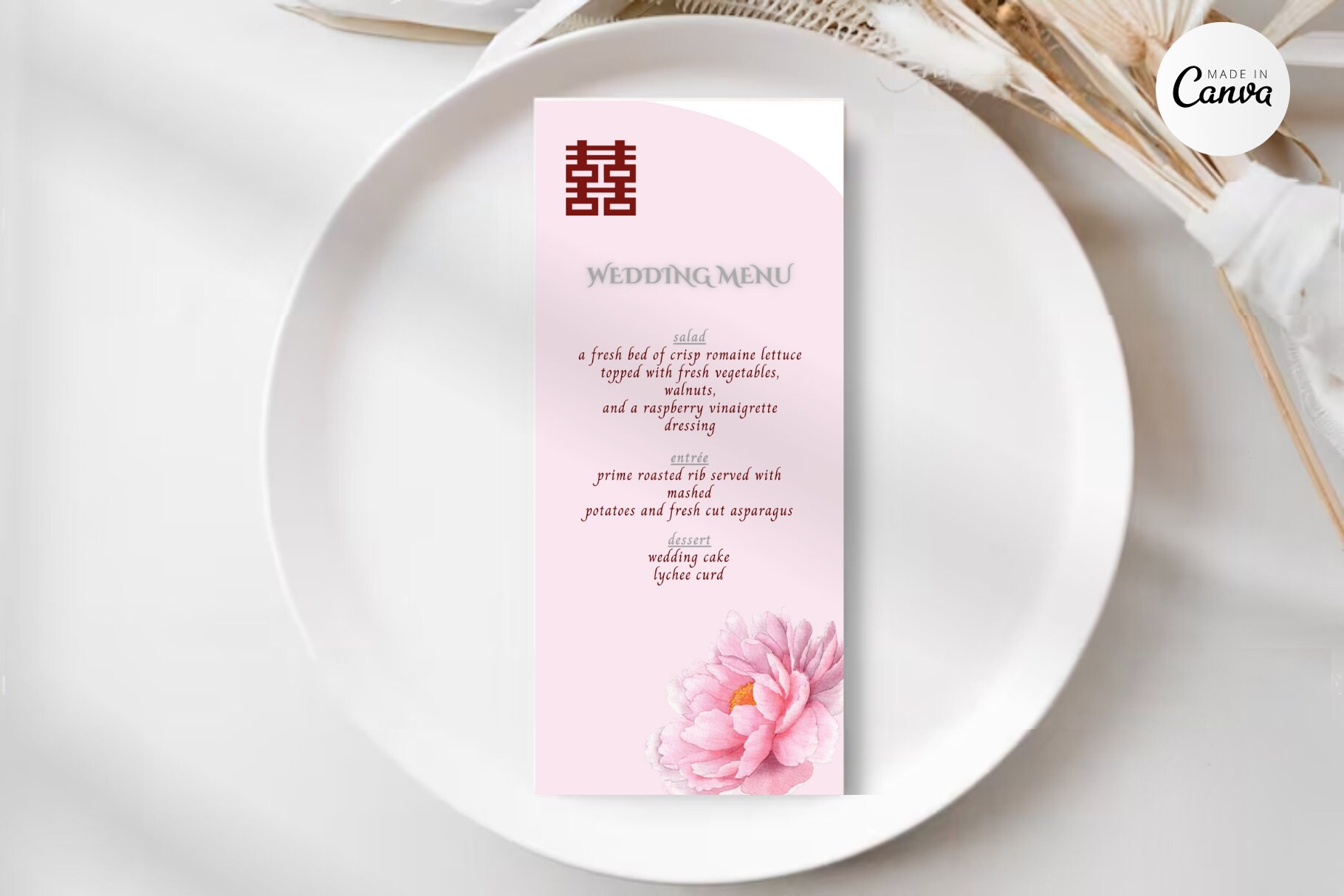 Asian Chinese Wedding Table Menu Card Template, Editable ,printable ...