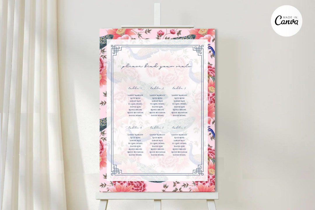 Asian Chinese Wedding Seating Chart Template,editable,printable ...