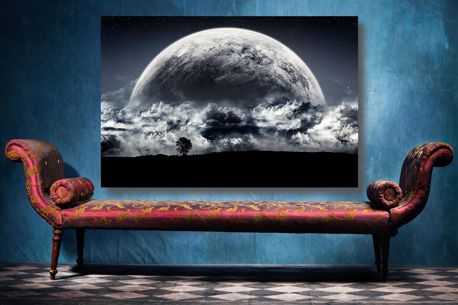Full Moon Abstract Art Landscape Canvas Wall Art Framed Moon - Etsy