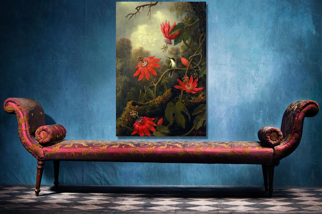 Martin Johnson Heade - Hummingbird and Passionflowers Wall Art ...