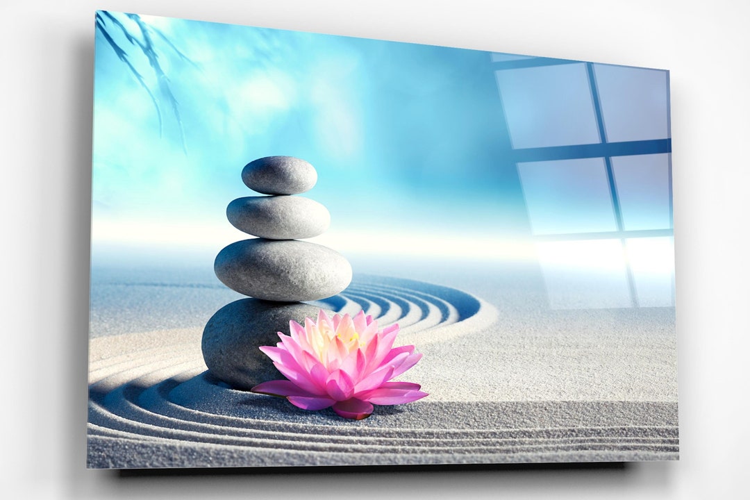 Zen Stones Lotus Flower Acrylic Glass Wall Art High Gloss Home Decor Wall Art Ready to Hang Zen Stones Print on Glass. Etsy
