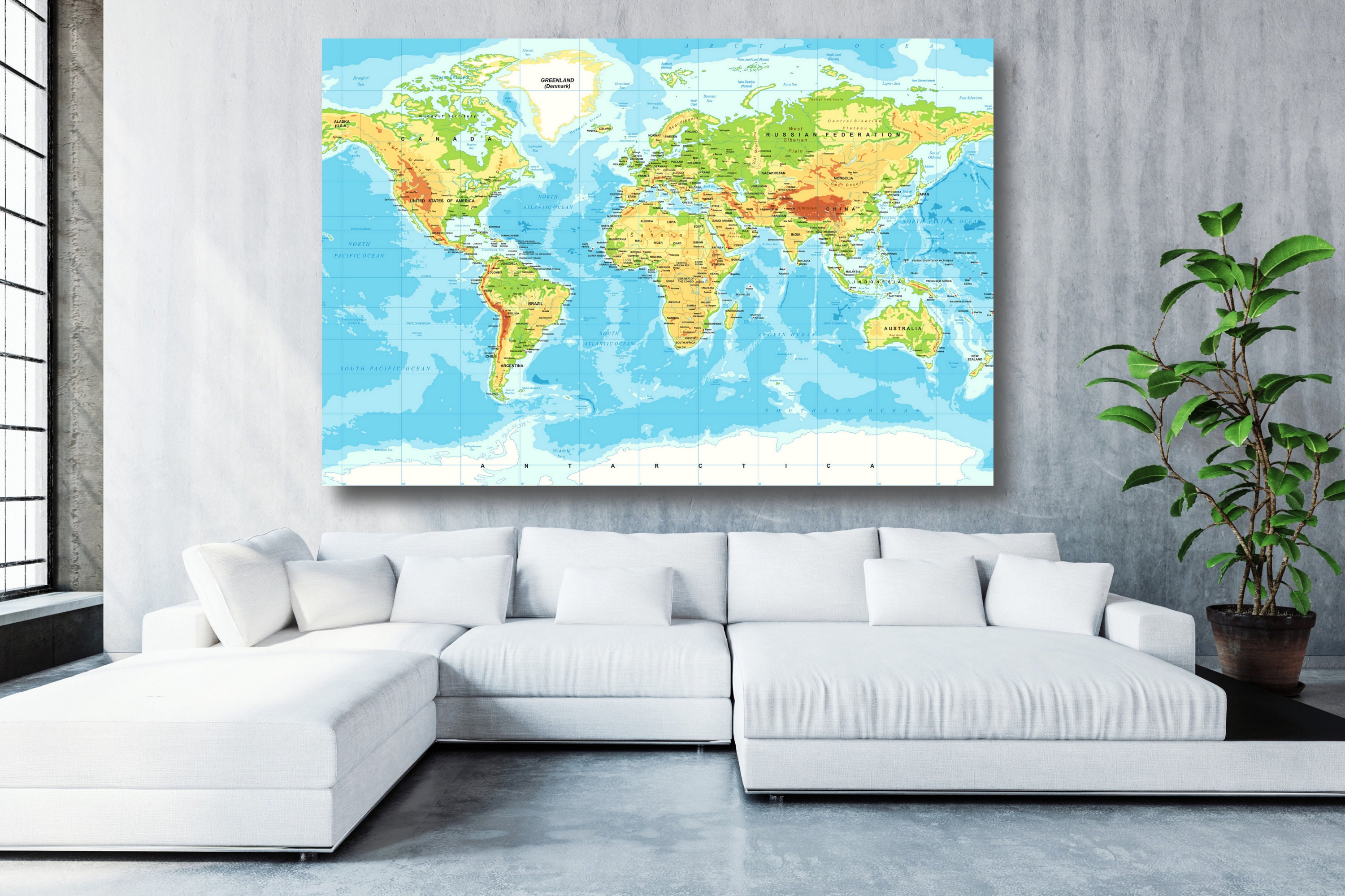 World Map Canvas Wall Art Large Framed Map of the World | Etsy