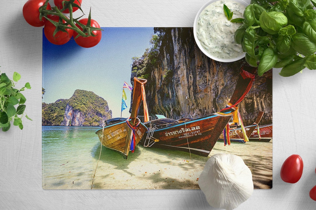 Thailand Beach Boat Tempered Glass Cutting Board, Kitchen Decor - Etsy