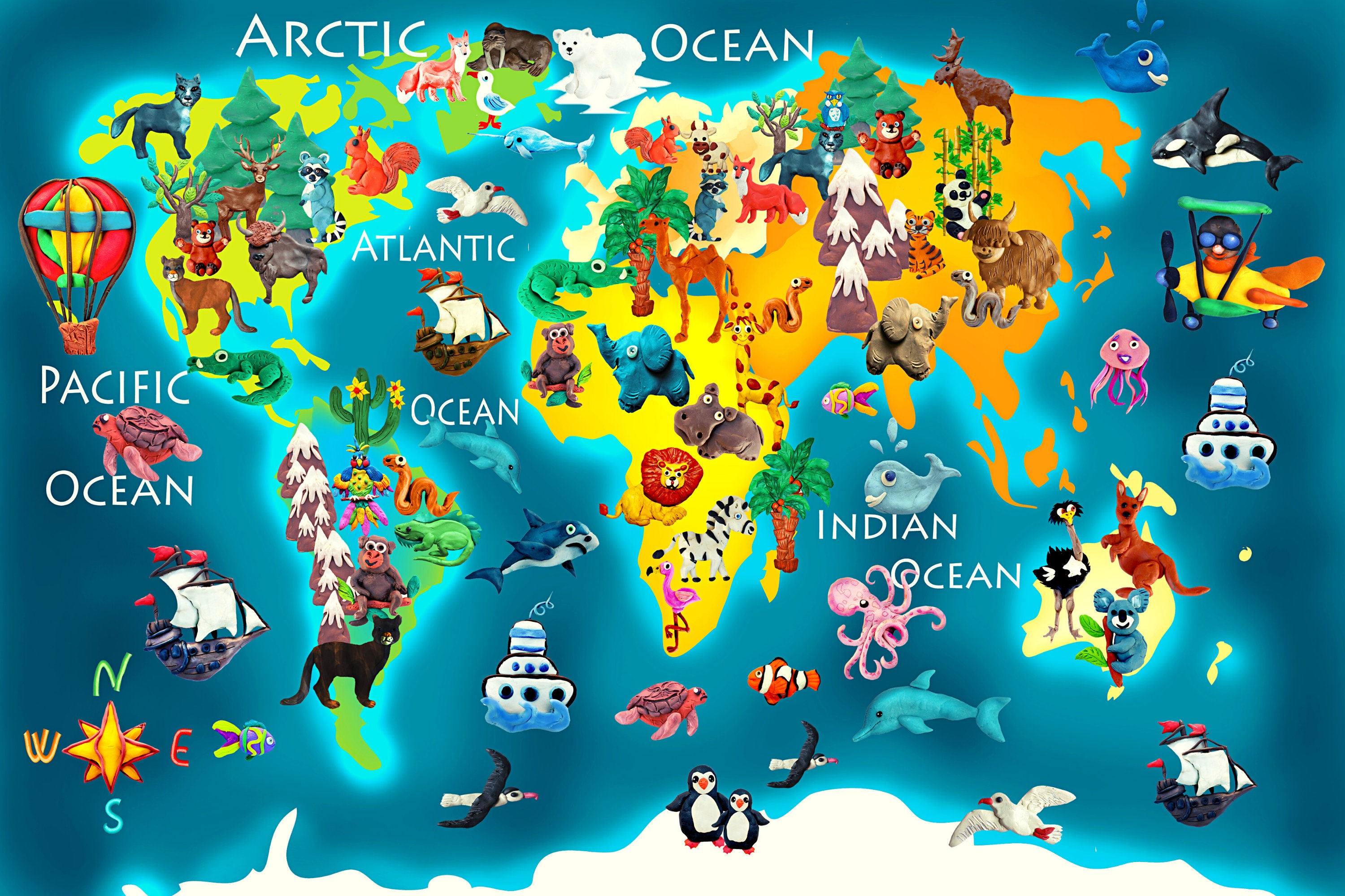 World Map for Kids Wall Art Large Unframed Map of the World - Etsy UK