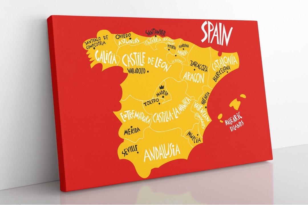 Map of Spain Canvas Wall Art, Large Framed Spain Canvas Print Home ...