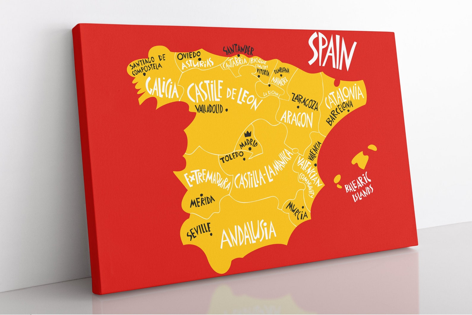 Map of Spain Canvas Wall Art Large Framed Spain Canvas Print - Etsy