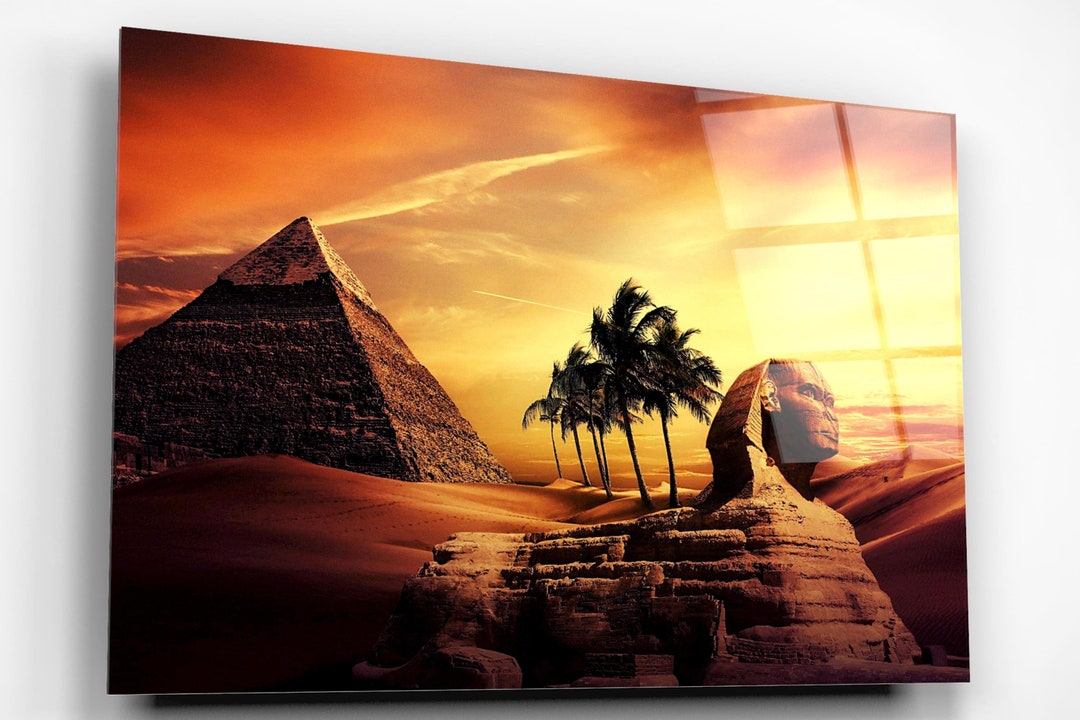 Pyramids and Sphinx Acrylic Glass Wall Art, Large High Gloss Egyptian Home Decor Wall Art, Ready ...