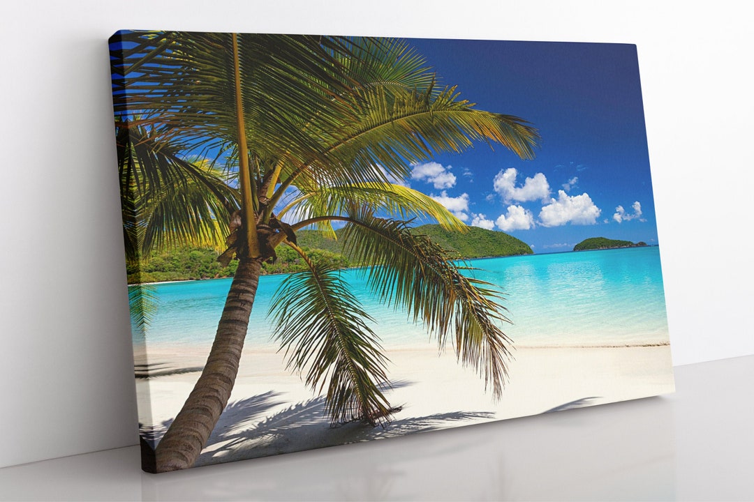 Tropical Palm Tree Beach Canvas Wall Art: Framed Coastal Decor - Etsy