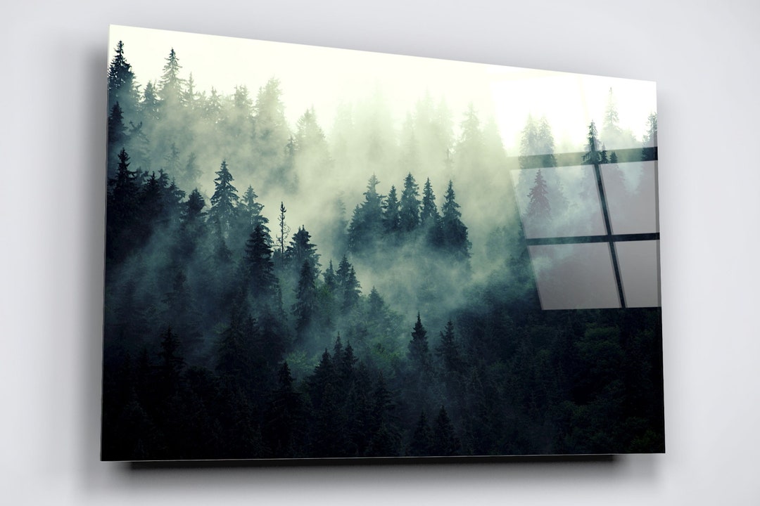 Misty Fir Tree Forest Acrylic Glass Wall Art: High Gloss Landscape - Etsy
