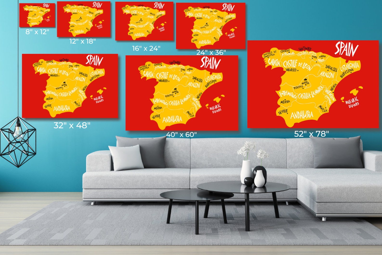 Map of Spain Canvas Wall Art Large Framed Spain Canvas Print - Etsy