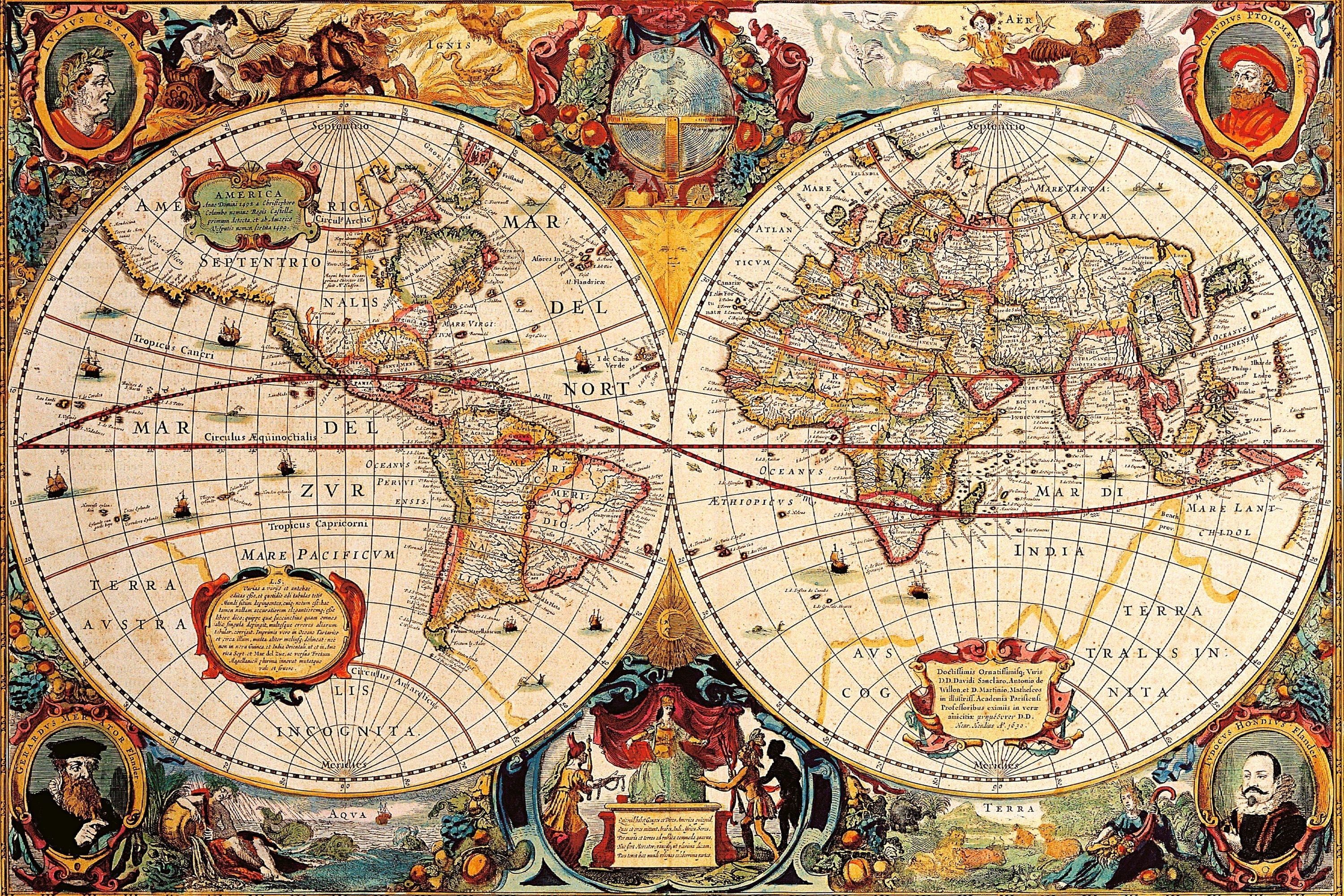 Wall Map 1703 World Map Historic Vintage Style Old World Poster - 24x28 ...