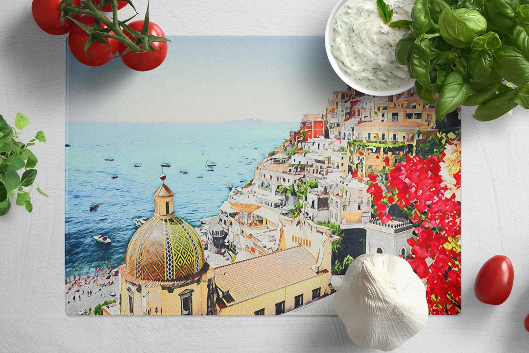 Positano Italy Tempered Glass Cutting Board, Aesthetic Kitchen Decor - Etsy