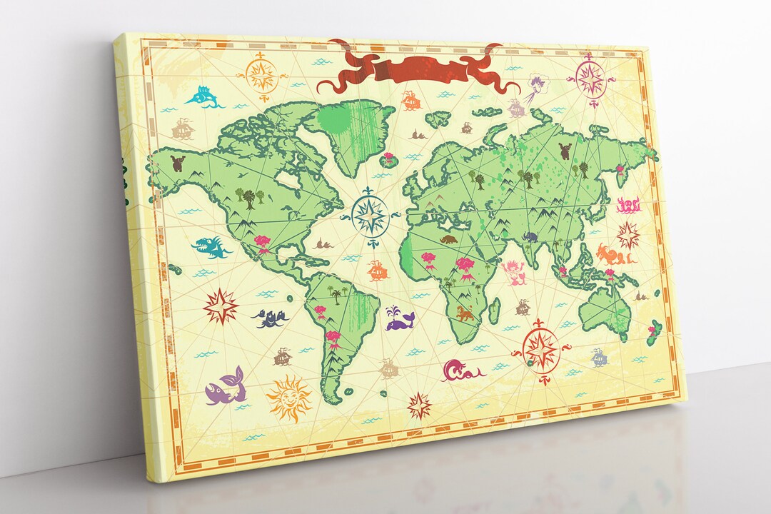 Ancient World Map Canvas Print: Educational Kids Room Decor - Etsy