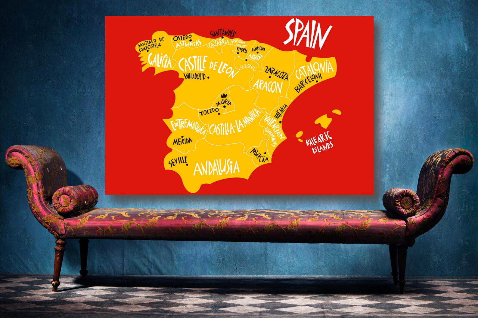 Map of Spain Canvas Wall Art Large Framed Spain Canvas Print - Etsy