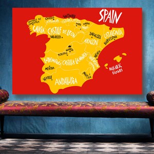 Map of Spain Canvas Wall Art, Large Framed Spain Canvas Print Home ...