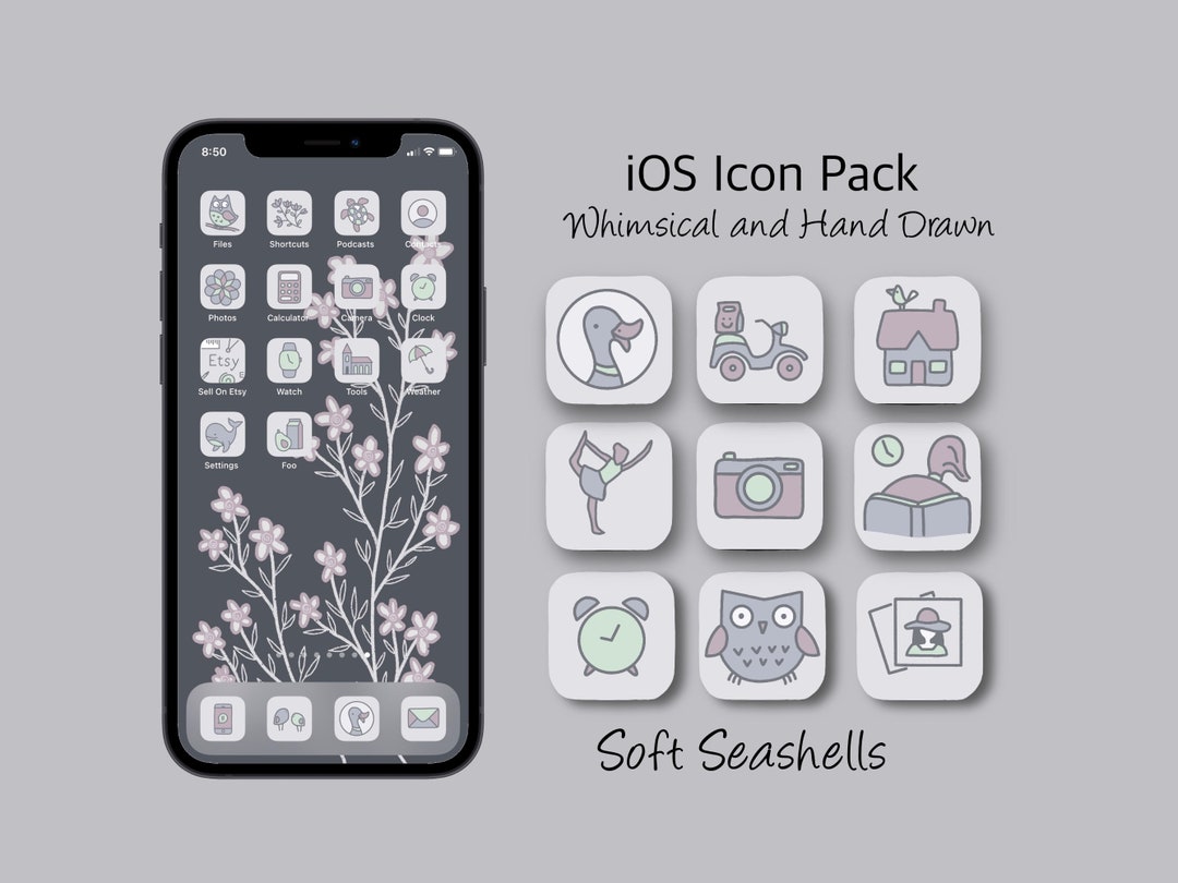 Hand Drawn Ios App Icons Pack, Soft Neutrals Muted iPad App Icons, Gray ...