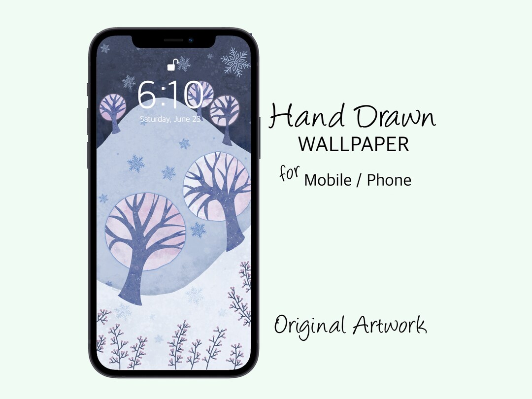 Phone Wallpaper Boho Winter Scene, Hand Drawn Trees and Mountains ...