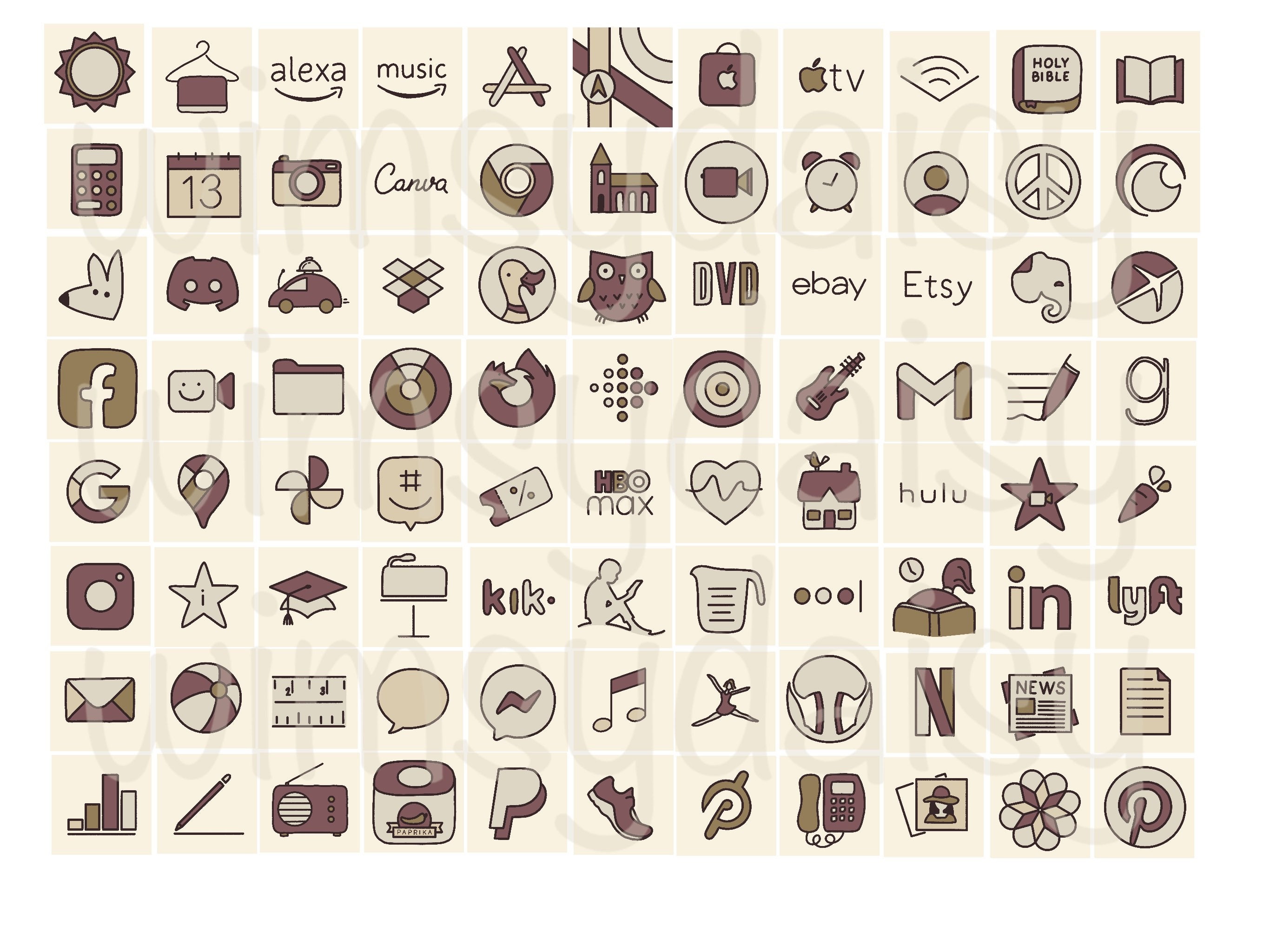 Hand Drawn Ios App Icons Rose Taupe Copper Rose Ipad App - Etsy