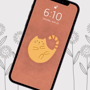 Cats iPhone Wallpaper Bundle, Hand Drawn Mobile Wallpapers, Orange Cat ...