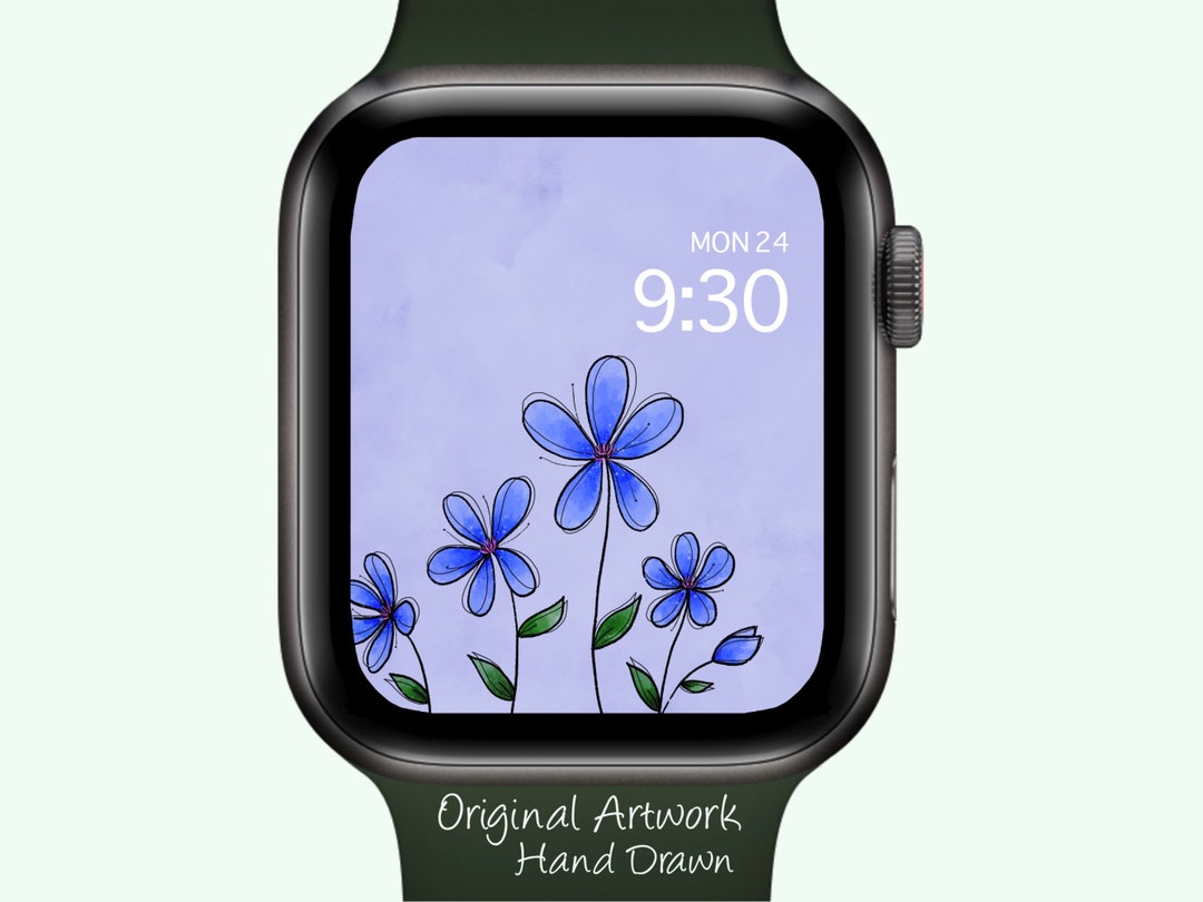 Apple Watch Wallpaper Blue Watercolor Floral, Cobalt Blue Flowers ...
