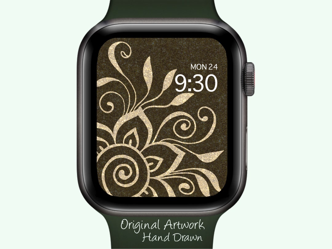 Apple Watch Wallpaper Mehndi Flower, Gold Swirl Watch Background ...