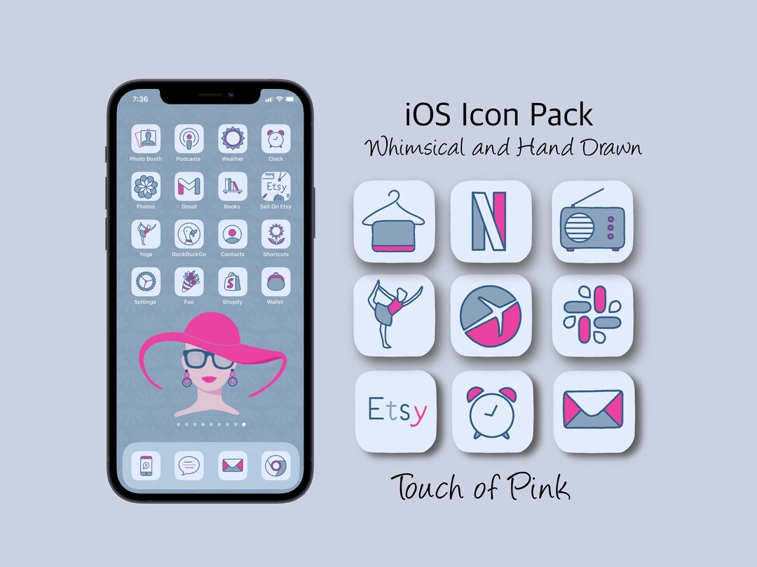 Hand Drawn Ios App Icons Pink and Blue, Gray and Pink Fashion ...