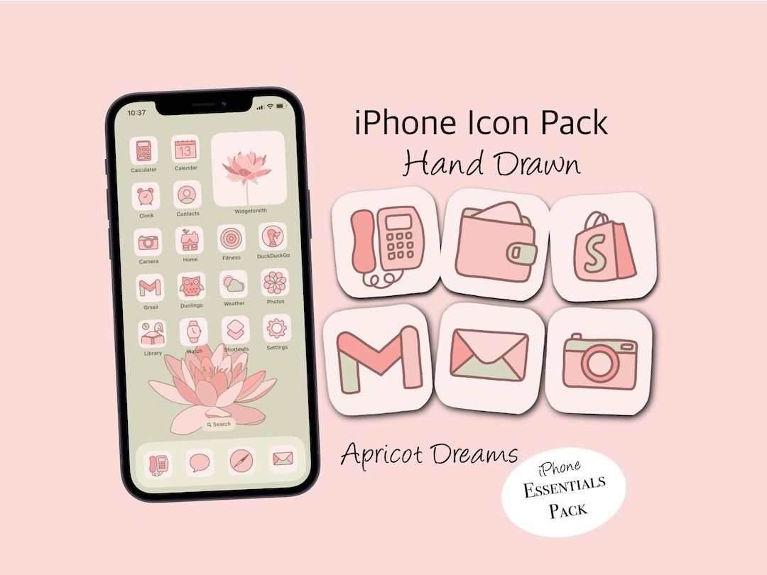 Hand Drawn Ios App Icons Soft Pink, Pastel iPhone App Icons, Peach Icon ...