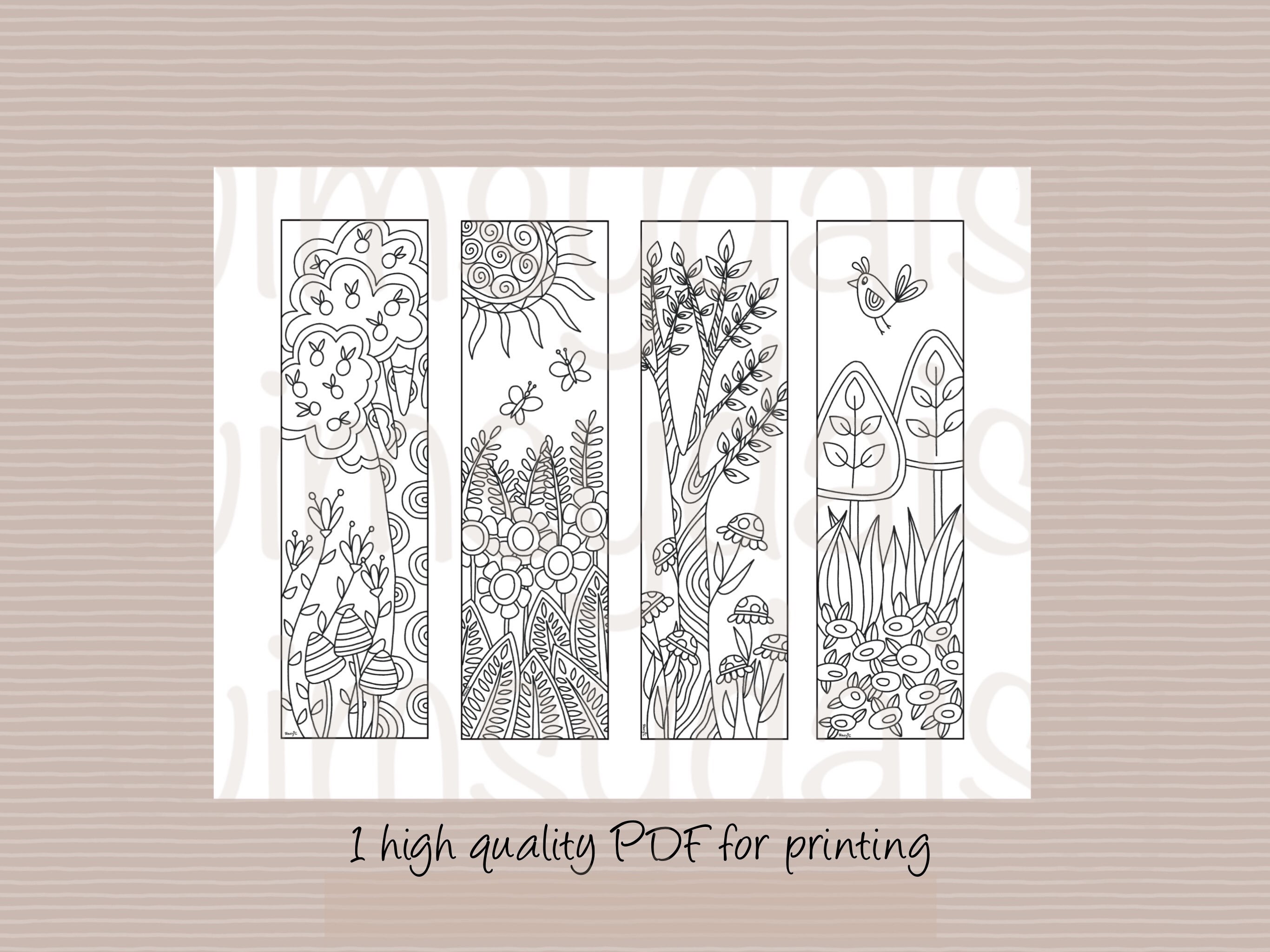 Printable Bookmarks Tangled Forest, Bookmarks to Color Trees & Plants ...