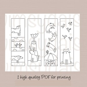 Bookmarks to Color Raining Cats & Dogs, Adult Coloring Bookmarks, Pets ...