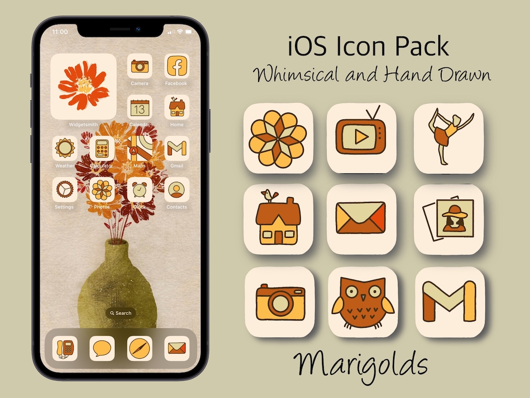Hand Drawn Ios App Icons Marigolds Watercolor Florals Icons - Etsy