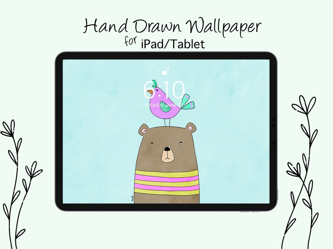 IPad Wallpaper Cute Bear, Watercolor Tablet Wallpaper, Animal Doodle ...