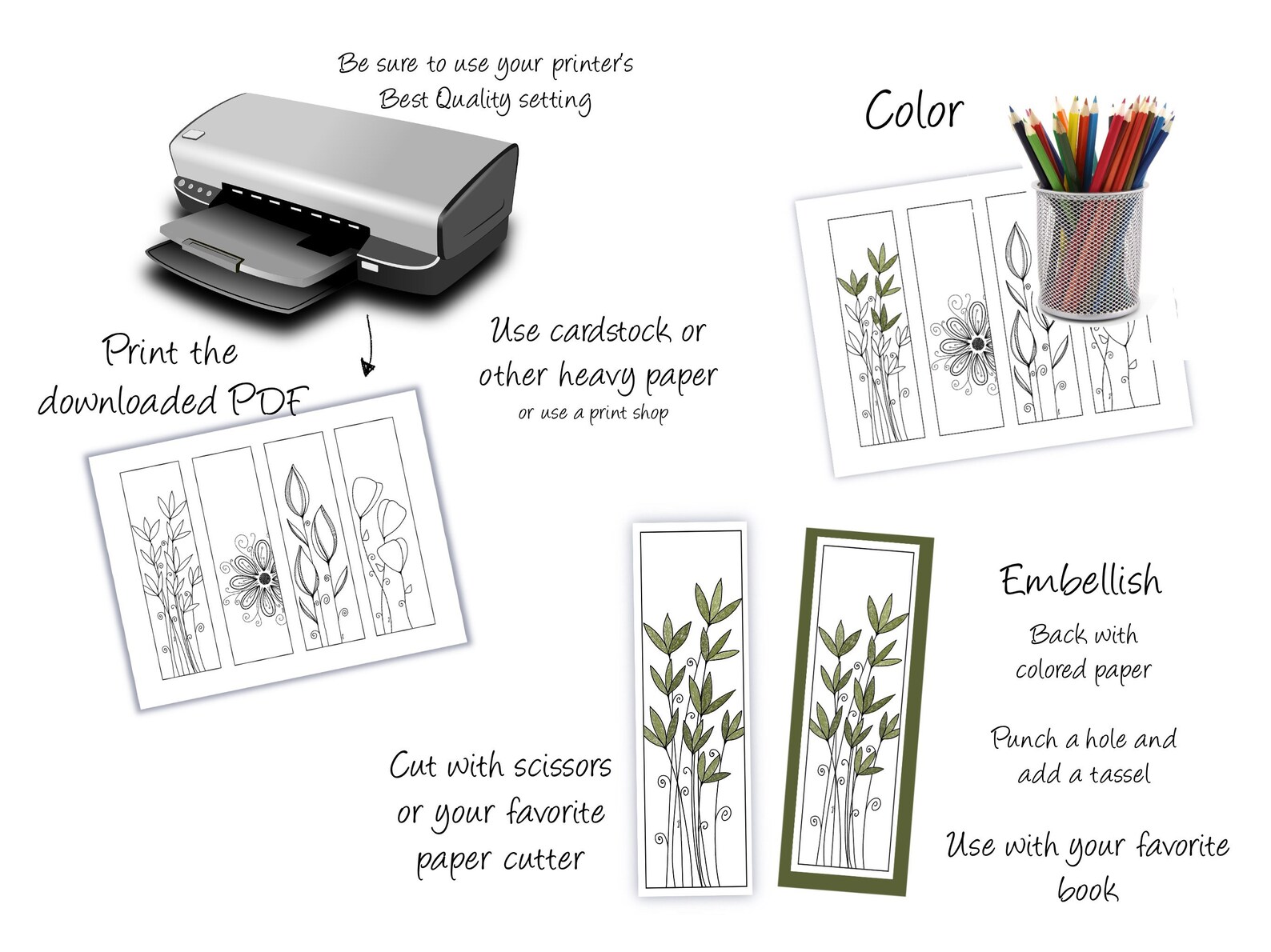 Printable Bookmarks Tangled Forest, Bookmarks to Color Trees & Plants ...